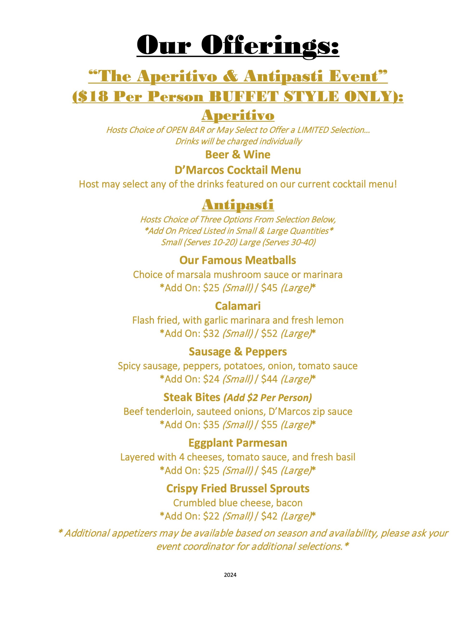 Menus | D'Marcos Italian Restaurant and Wine Bar