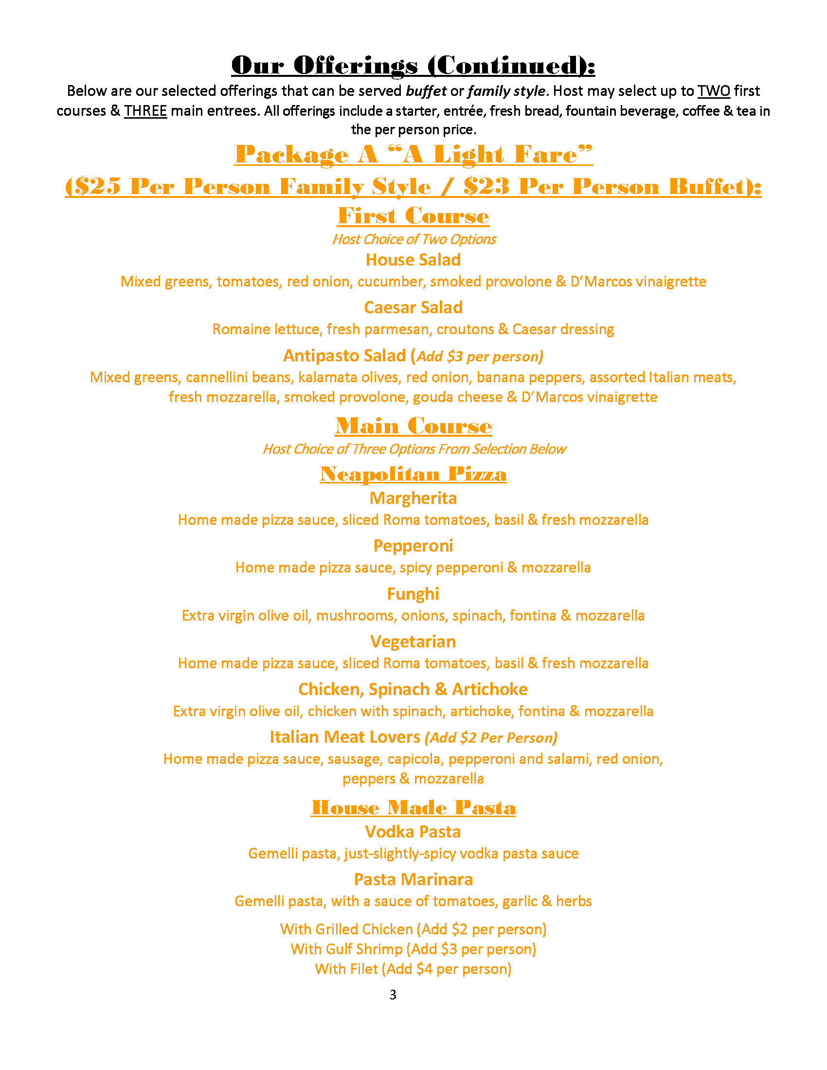 Menus | D'Marcos Italian Restaurant and Wine Bar