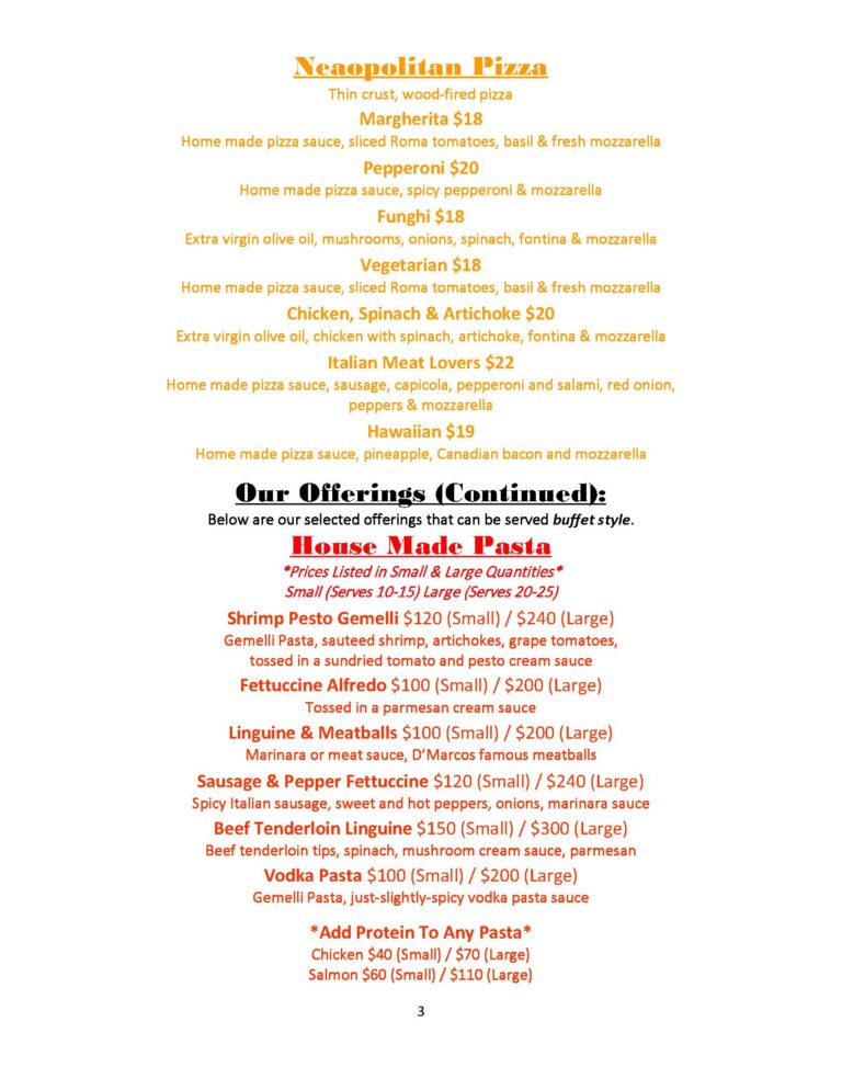 Menus | D'Marcos Italian Restaurant and Wine Bar