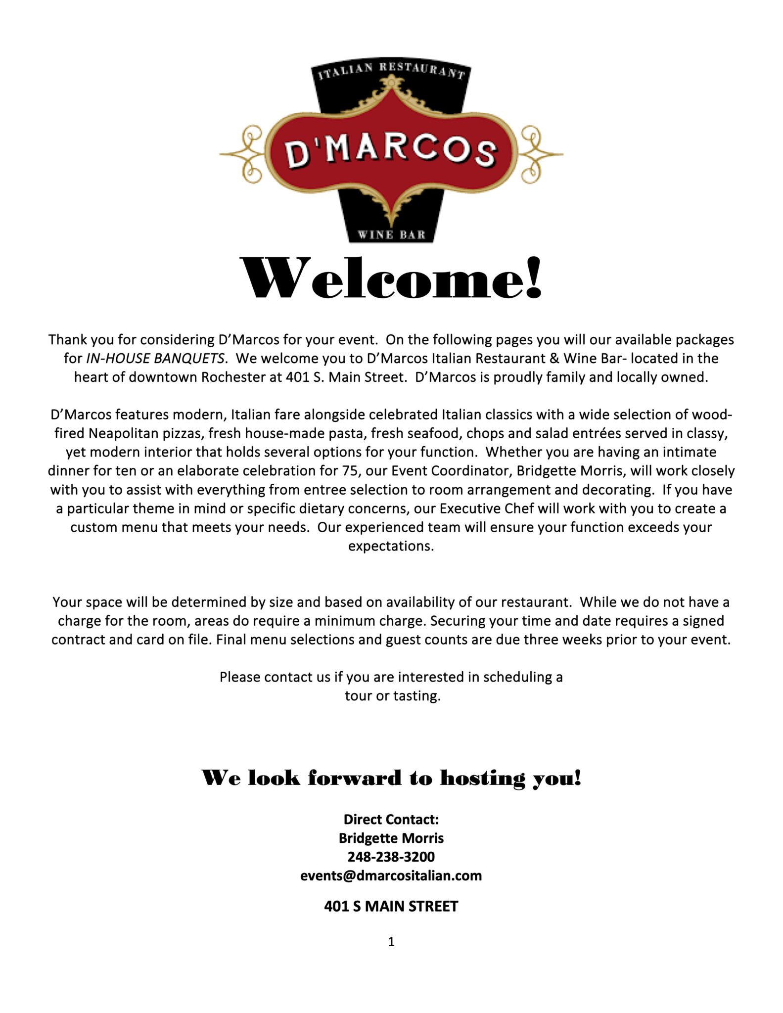 Menus | D'Marcos Italian Restaurant and Wine Bar