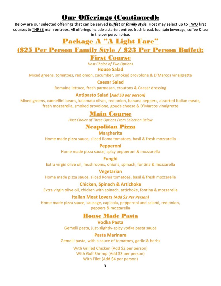 Menus | D'Marcos Italian Restaurant and Wine Bar