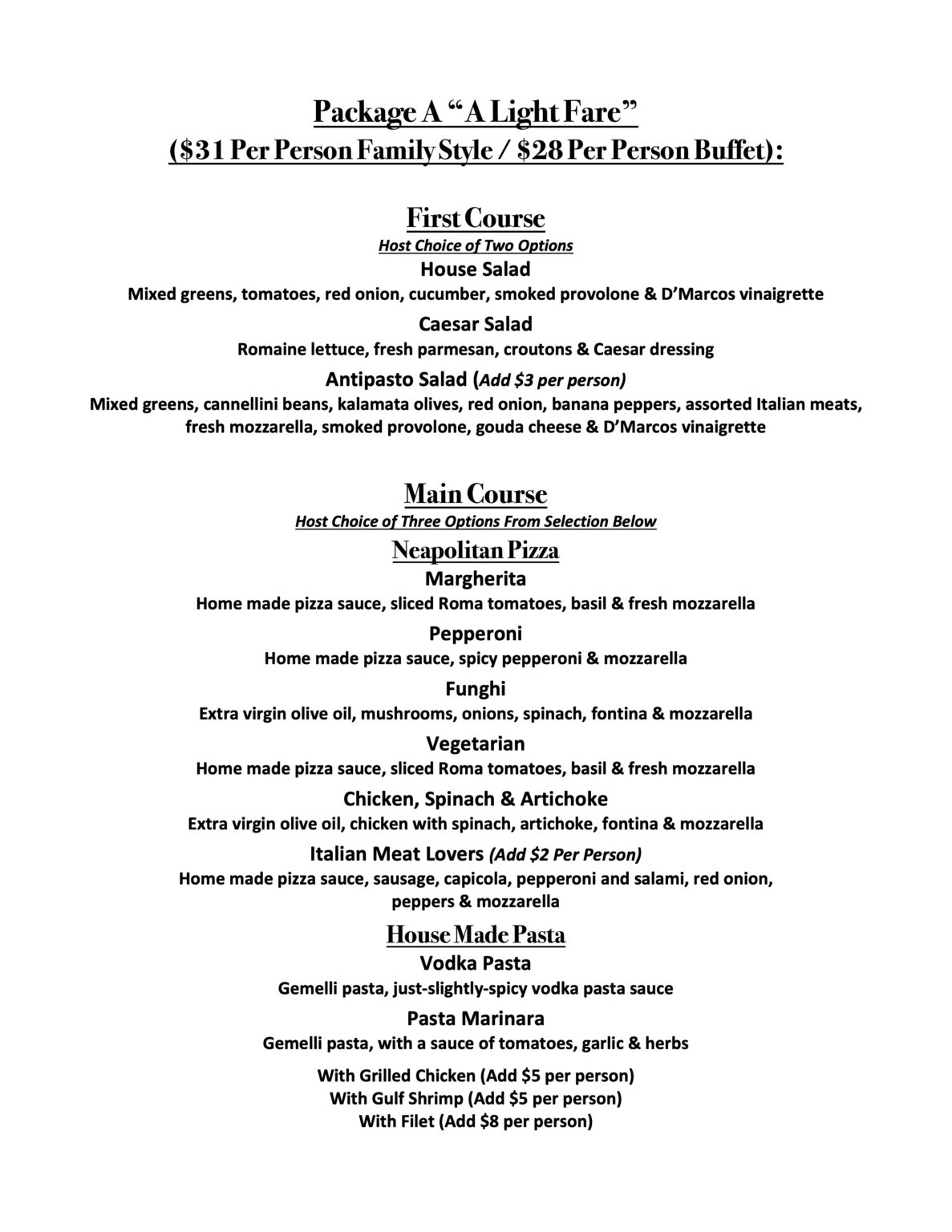 Menus | D'Marcos Italian Restaurant and Wine Bar