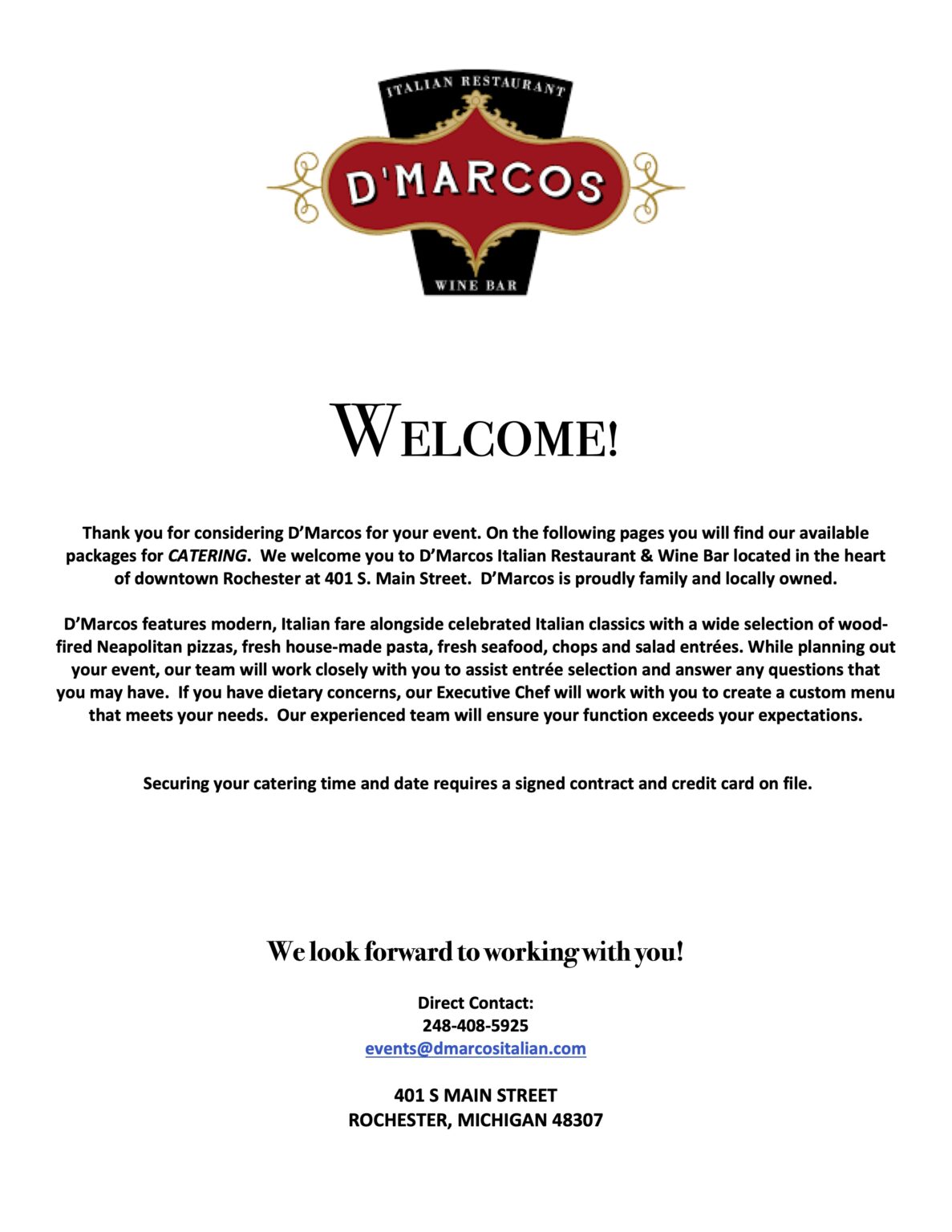 Menus | D'Marcos Italian Restaurant and Wine Bar